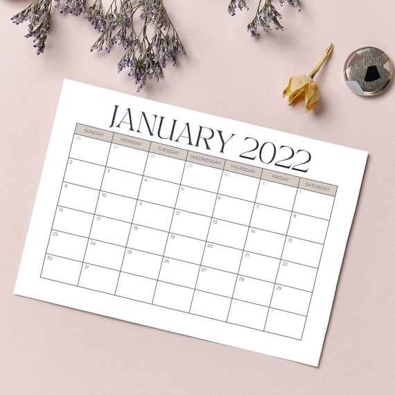 2022 Monthly Printable Calendar | Etsy