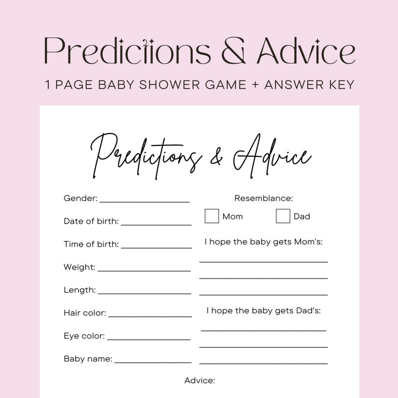 Advice & Predictions Baby Shower Game, Baby Shower Games Printables ...
