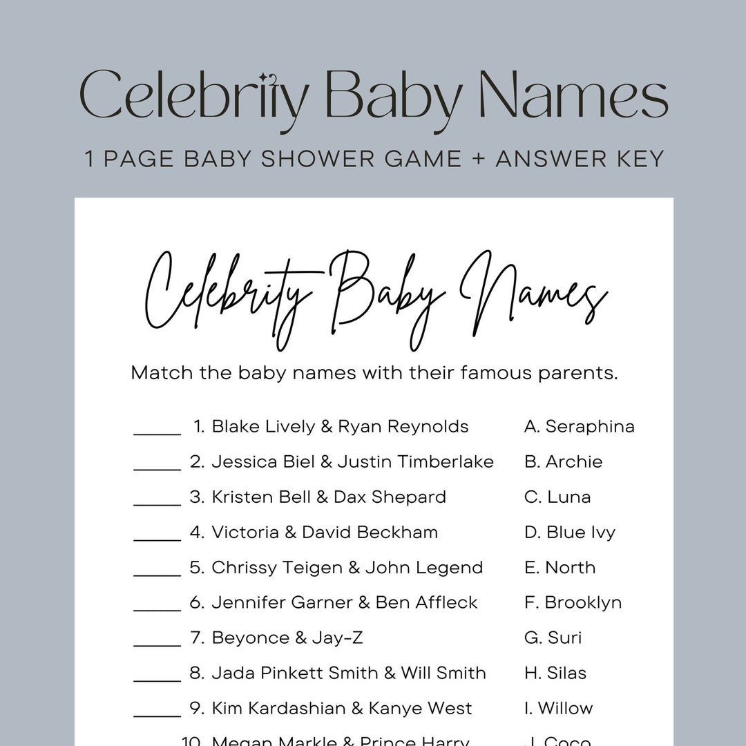 Celebrity Baby Name Matching Game, Baby Shower Games Printables, Baby ...