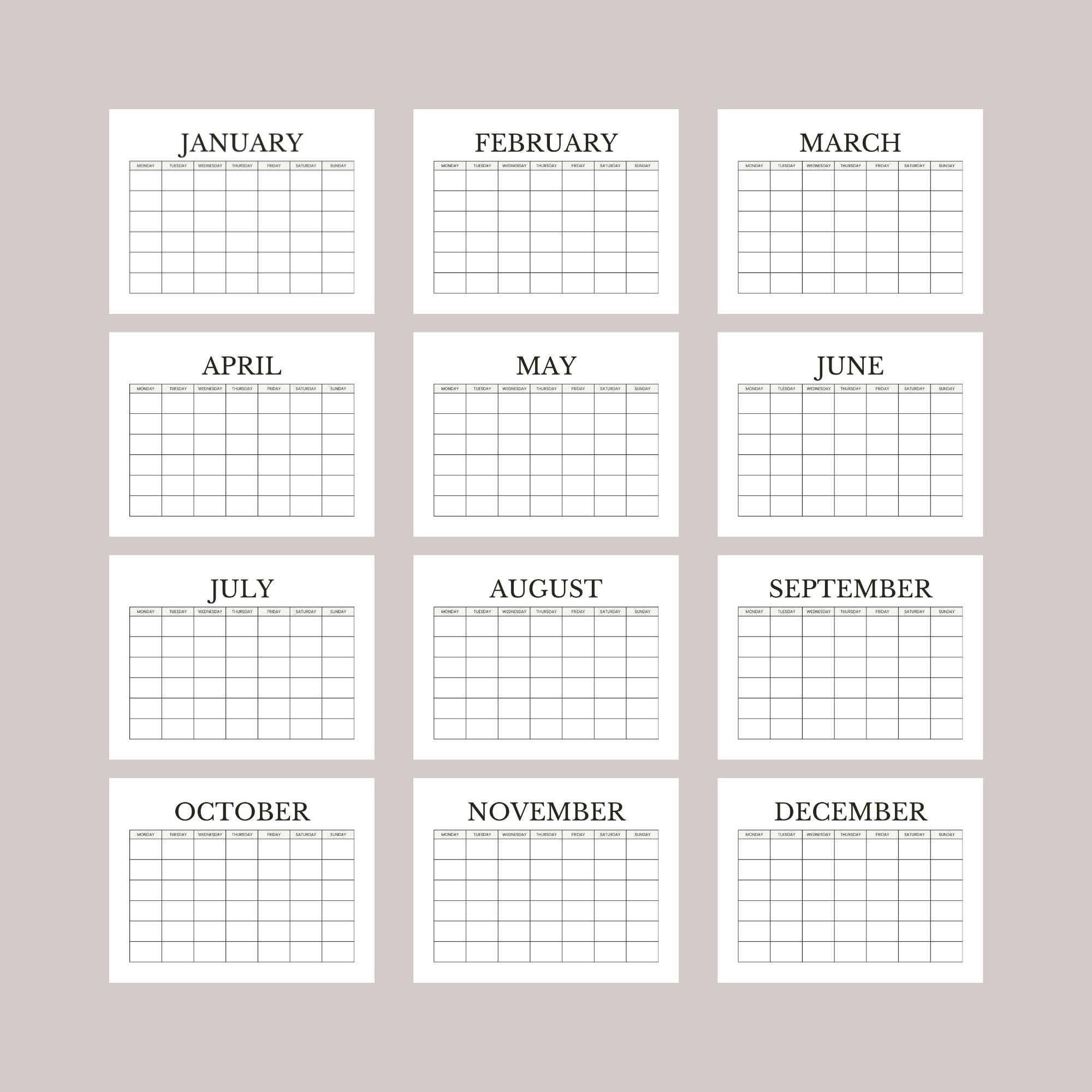 Yearly Printable Calendar - Etsy