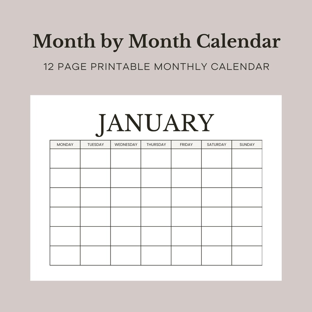 Yearly Printable Calendar - Etsy