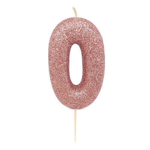 Number 0 Rose Gold Glitter Candle Rose Gold Birthday Candles | Etsy UK
