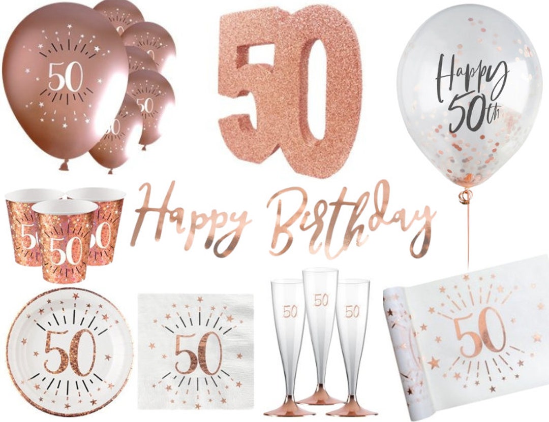 Rose Gold 50th Birthday Decorations, 50th Party Tableware, Rose Gold ...
