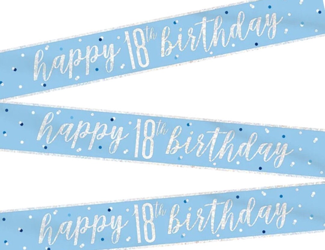 Blue Silver 18th Birthday Bunting, Eighteenth Birthday Decorations ...