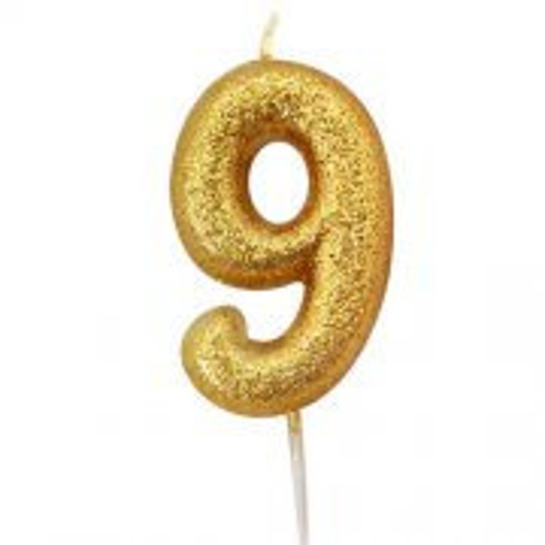 Number 9 Gold Glitter Candle, 9th Birthday Gold Candle, Birthday Cake ...