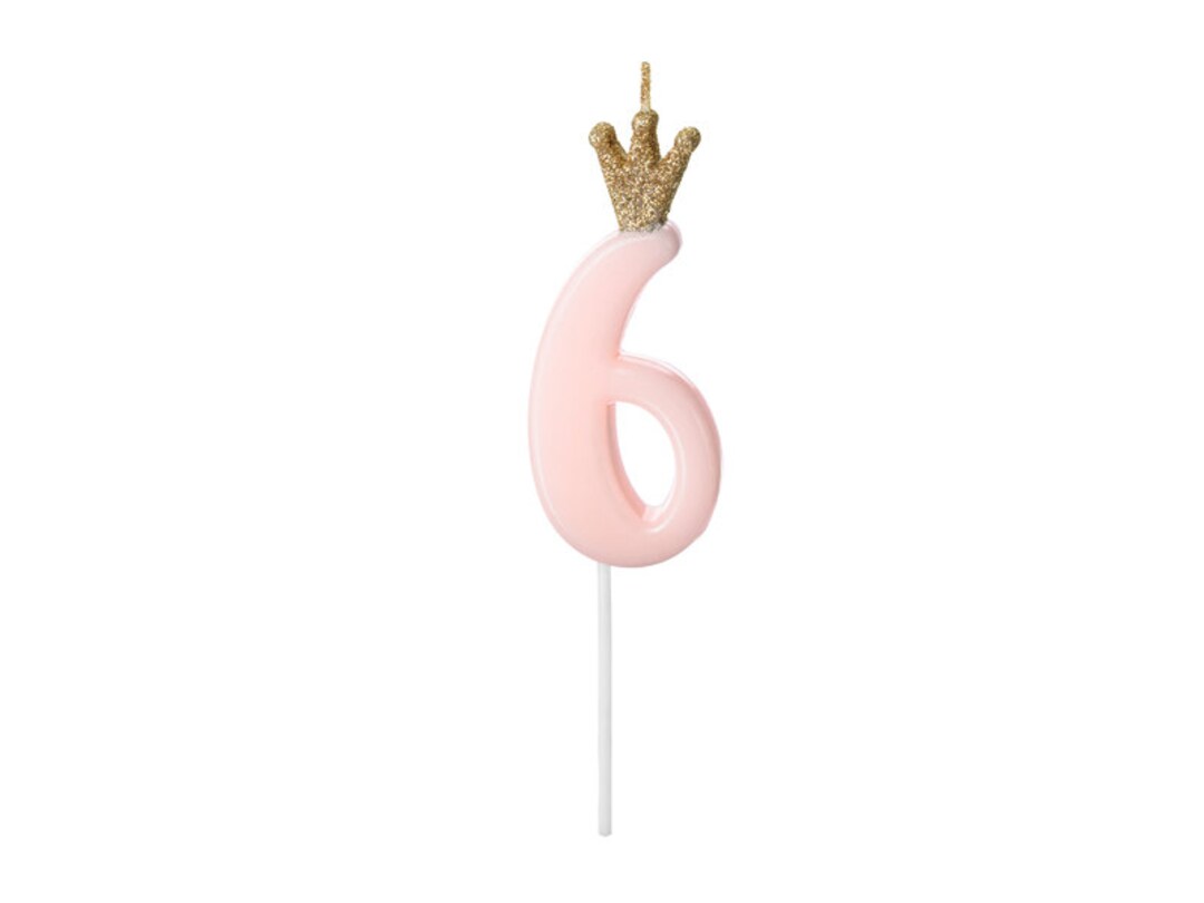 Number 6 Pink Gold Glitter Candle, Pink Birthday Candles, Birthday ...