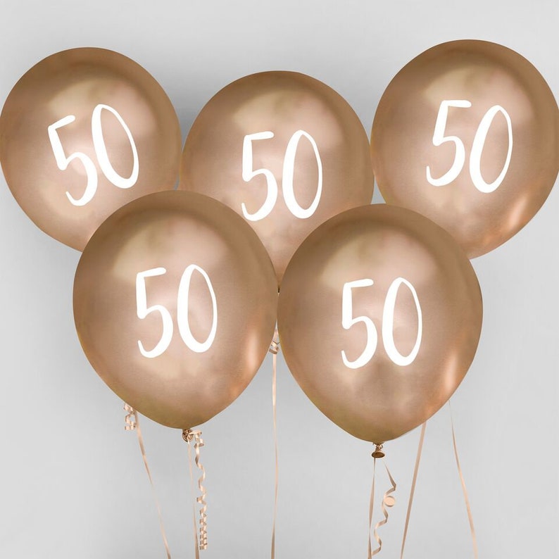 5 Gold 50th Birthday Balloons Fiftieth Birthday Balloons Etsy