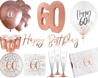 Rose Gold 60th Birthday Supplies 60th Party Tableware and - Etsy UK