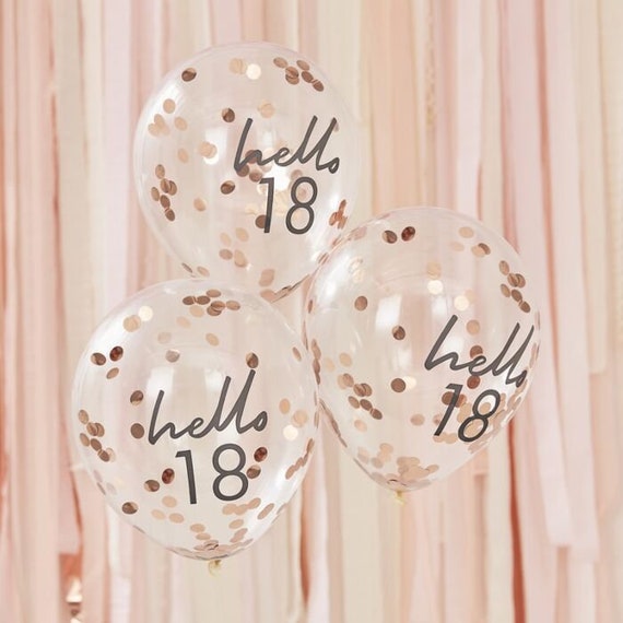 5 Rose Gold Confetti 18th Birthday Balloons Eighteenth | Etsy