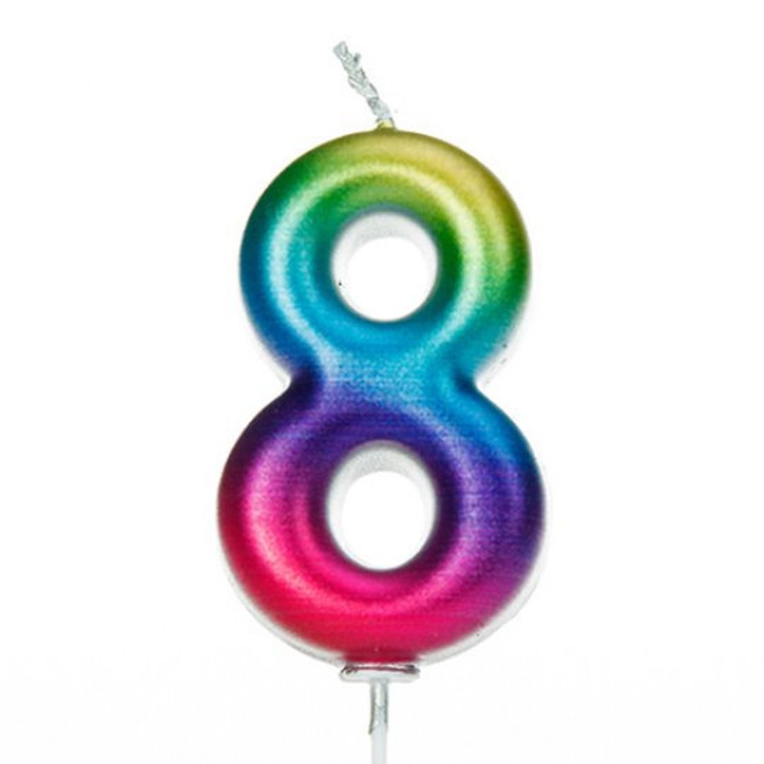 Number 8 Rainbow Candle, Eighth Birthday Party Cake Candle, Rainbow ...