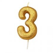 Number 3 Gold Glitter Candle 3rd Birthday Gold Candle | Etsy