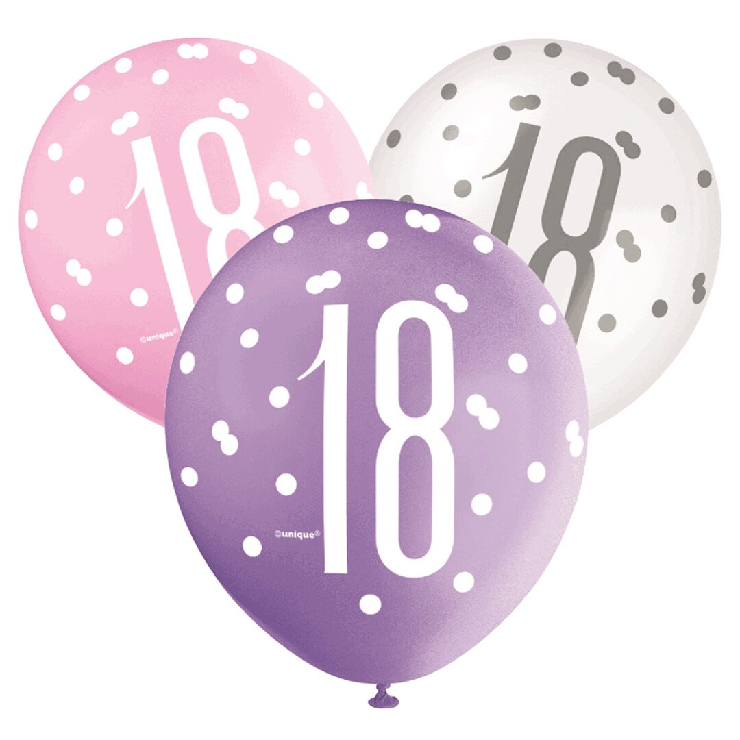 6 Pink Purple 18th Birthday Balloons Eighteenth Birthday - Etsy