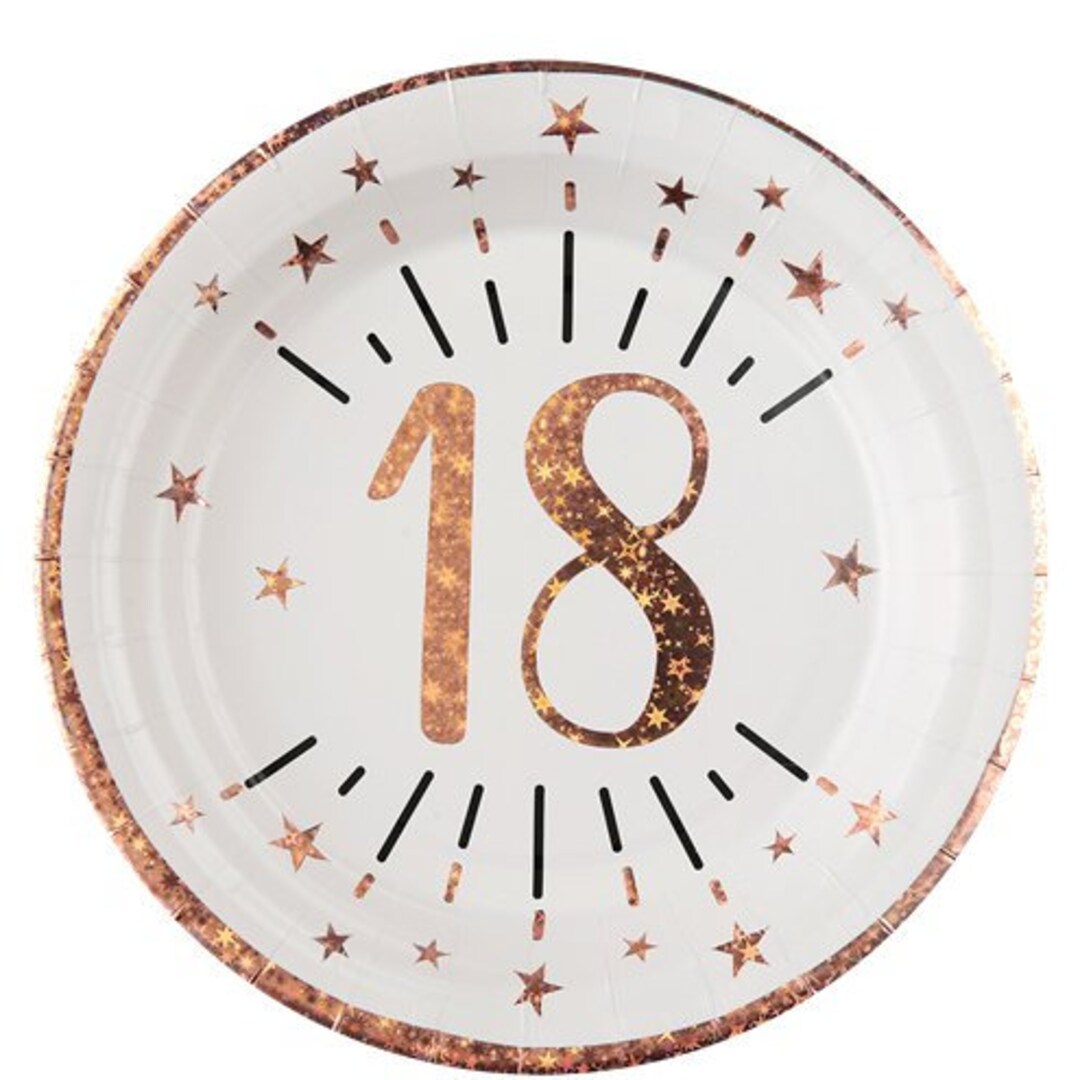 10 Rose Gold 18th Birthday Plates, Eighteenth Birthday Party Plates ...