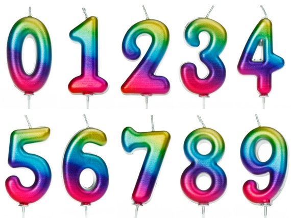 Rainbow Number Candles Birthday Cake Candles Rainbow Party | Etsy