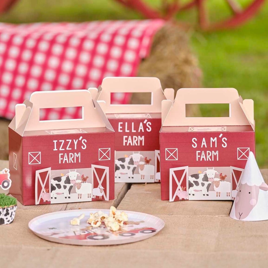 5 Custom Farm Party Box, Kids Birthday Party Favour Boxes, Farmyard ...