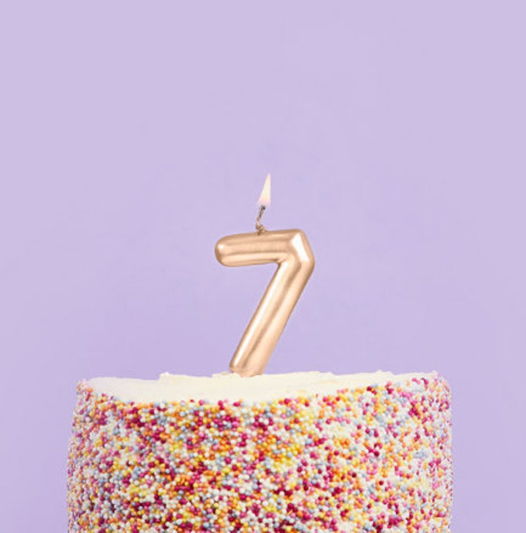 Number 7 Gold Candle, Gold Seventh Birthday Candles, Birthday Cake ...