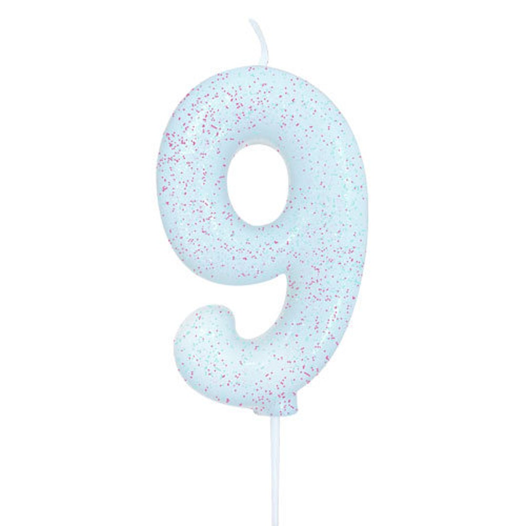 Number 9 Iridescent Glitter Candle, 9th Birthday Iridescent Candle ...