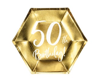 6 Gold 50th Birthday Paper Plates 50th Party Decorations - Etsy
