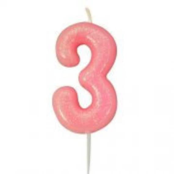 Number 3 Pink Glitter Candle Pink Birthday Candles Birthday - Etsy