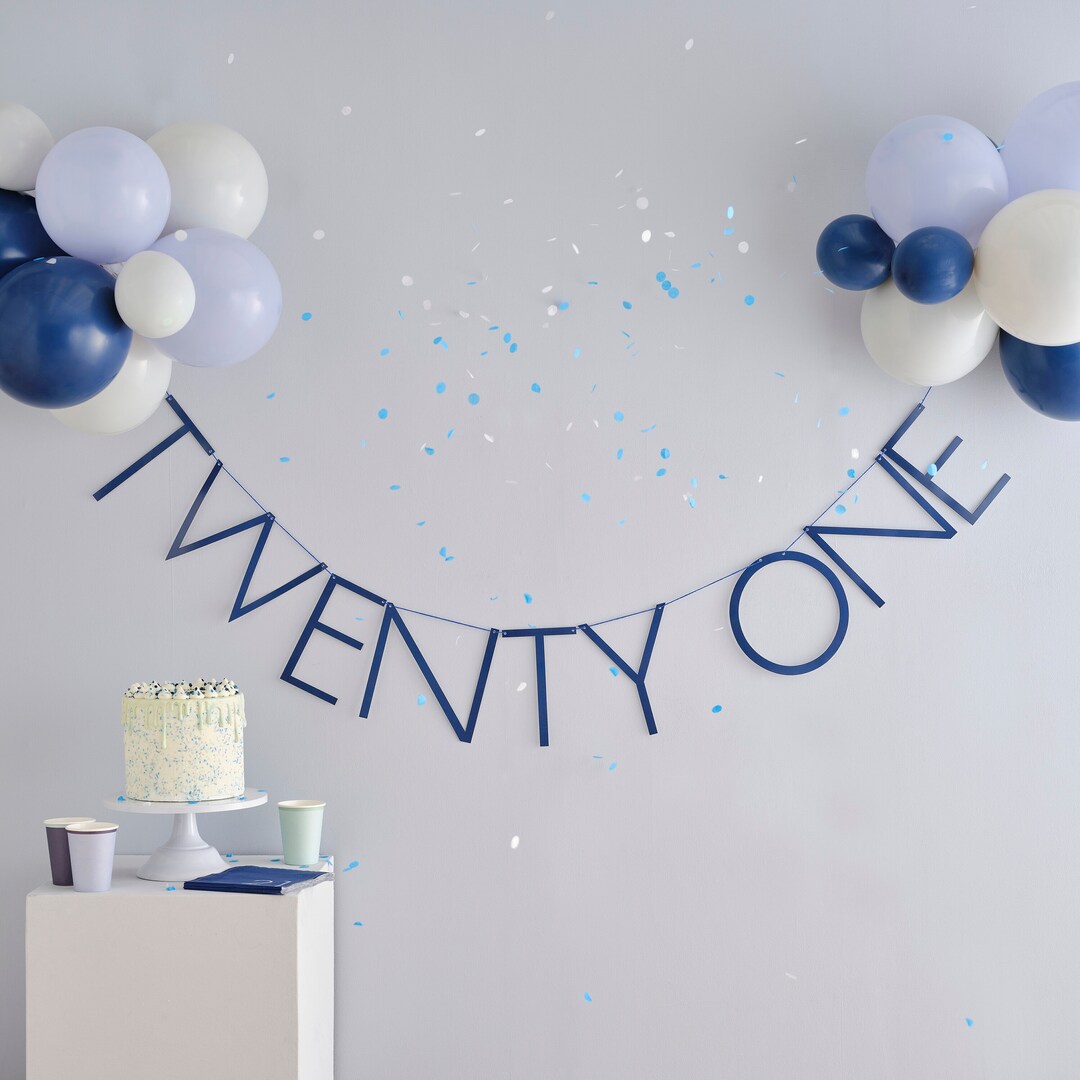 Navy 21st Birthday Bunting, Twenty First Party Decorations, Birthday ...