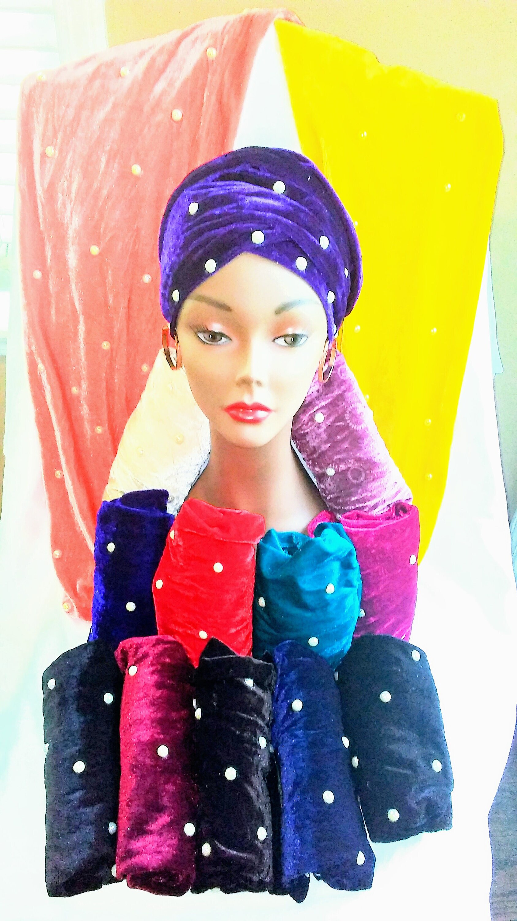 Single Velvet Turban With Pearl-like Beads | Etsy