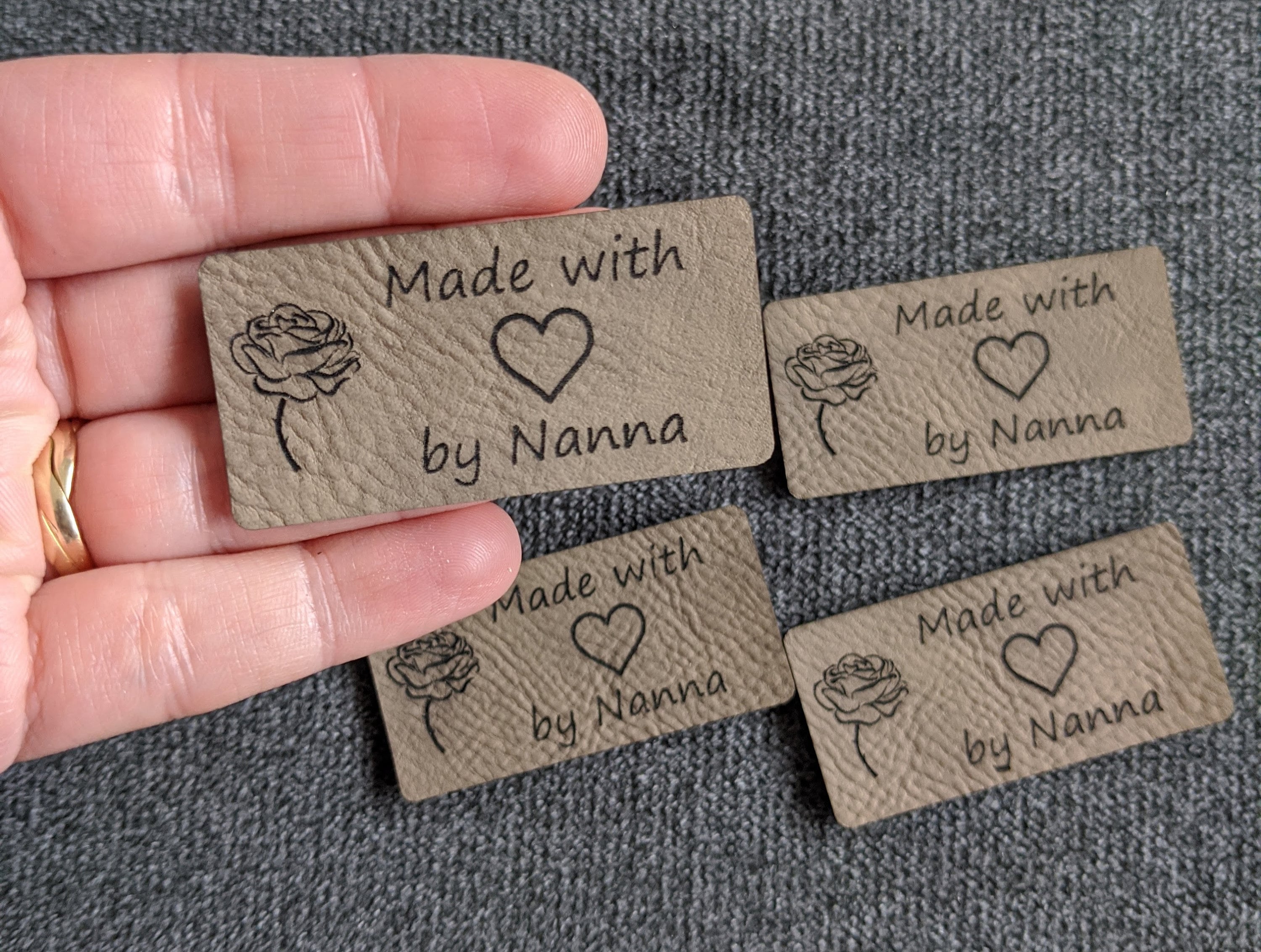 Custom clothes tags - laser cut from soft leatherette vegan leather ...