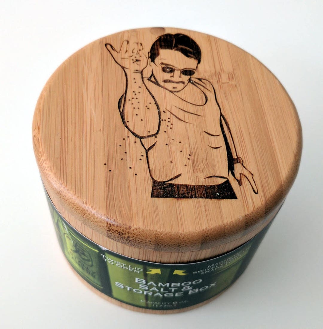 Salt Bae Bamboo Salt Box saltbae Laser Engraved Salt Box. Swivel Top ...