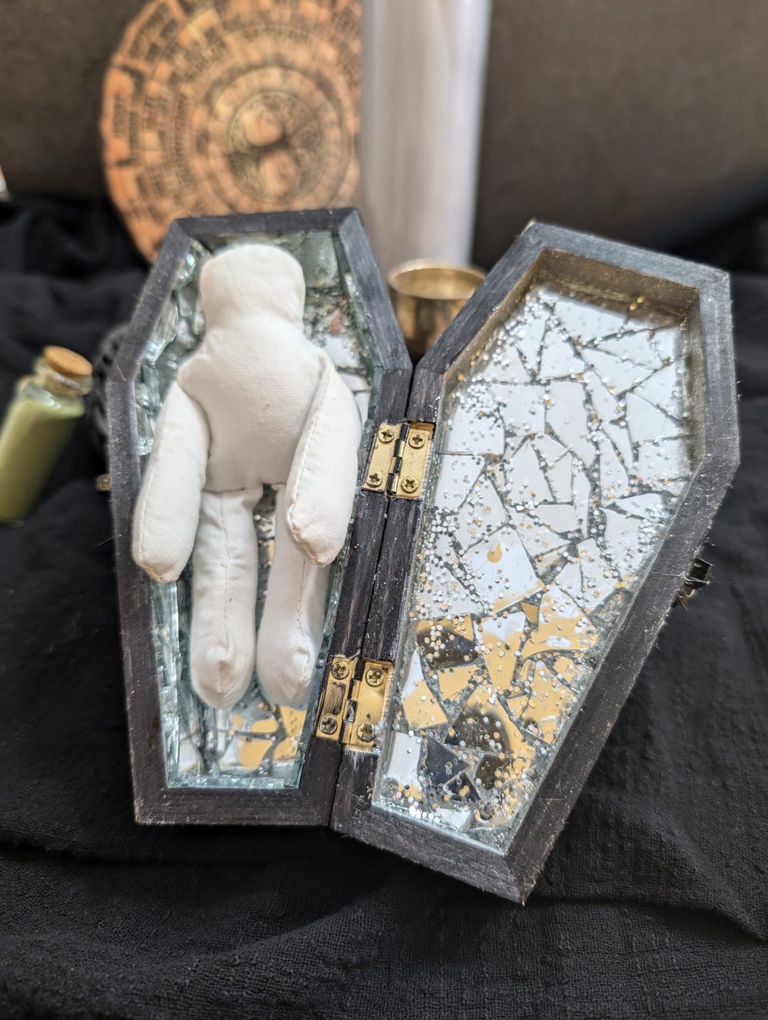 Mirrored Coffin Box With Poppet - Witchcraft, Hoodoo, Reversing, Mirror ...