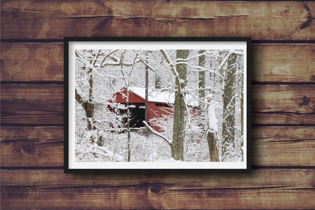 Maryland Jericho Covered Bridge in Winter Rustic Primitive Fine Art ...