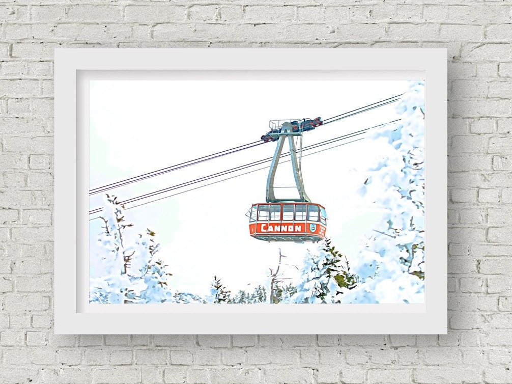 Cannon Mountain Red Tram New Hampshire Digital Art Print 5x7 8x10 11x14 ...