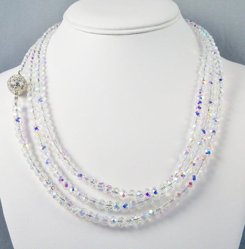 Long Crystal Bead Necklace, Extra Long Triple Wrap Magnetic Clasp ...
