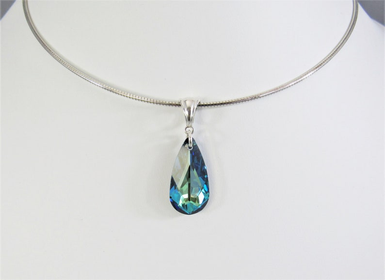 Bermuda Blue Crystal Teardrop Necklace Pendant With Sterling Silver ...