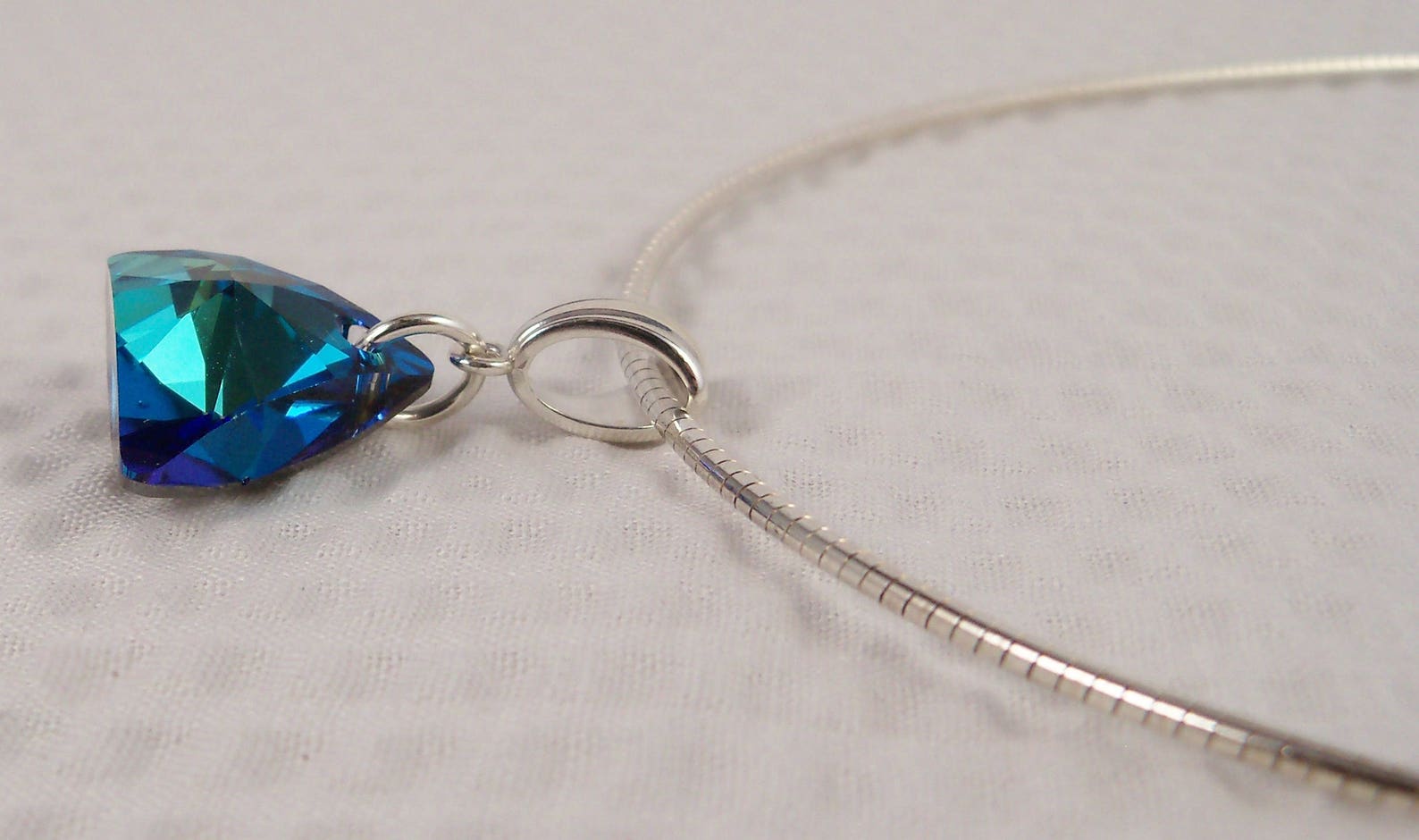 Bermuda Blue Crystal Triangle Prism Pendant Sterling Silver | Etsy