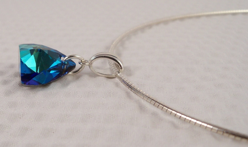 Bermuda Blue Crystal Triangle Prism Pendant - Sterling Silver Bail ...