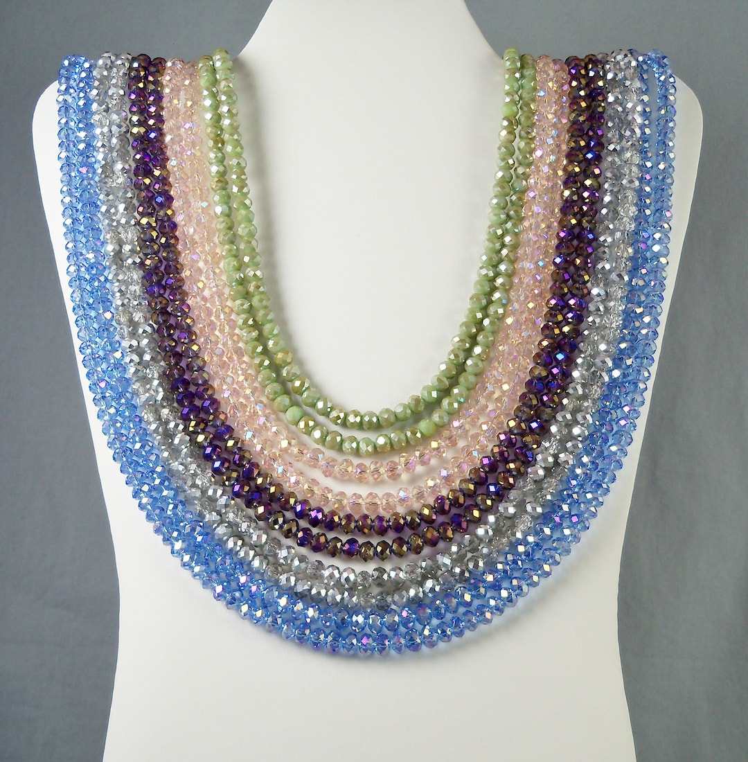 Extra Long Crystal Bead Necklace, Double & Triple Wrap Magnetic Clasp ...