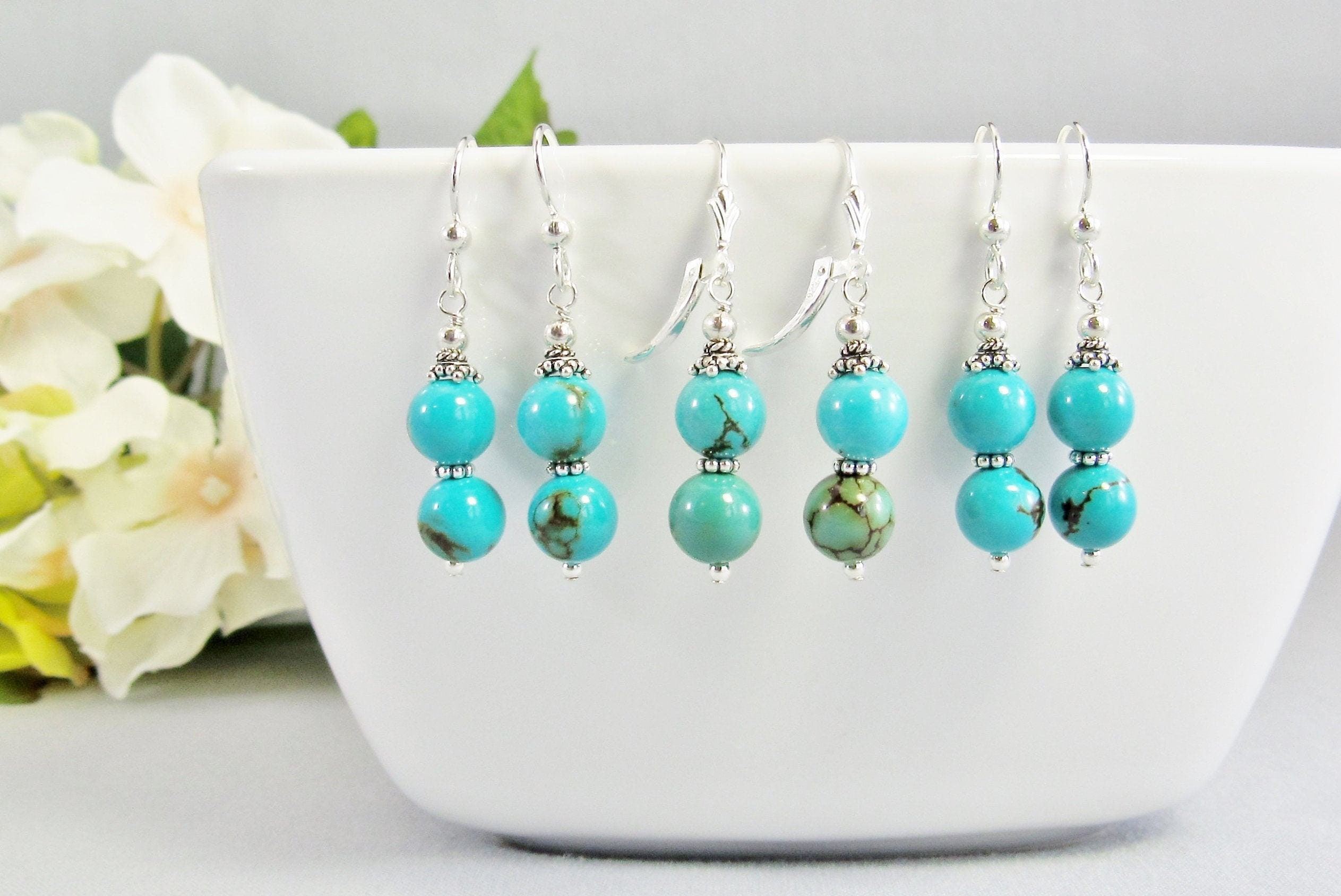 Real Turquoise Dangle Earrings With Sterling Silver Bright - Etsy