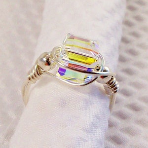 Square Crystal Ring, Sterling Silver Wire Wrapped Ring Crystal Cube ...