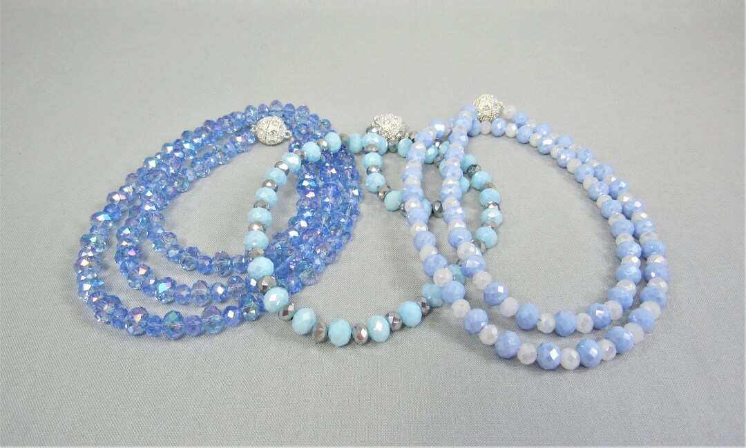 Light Blue Crystal Bead Necklace With Magnetic Clasp, 16 Inch to 30 ...
