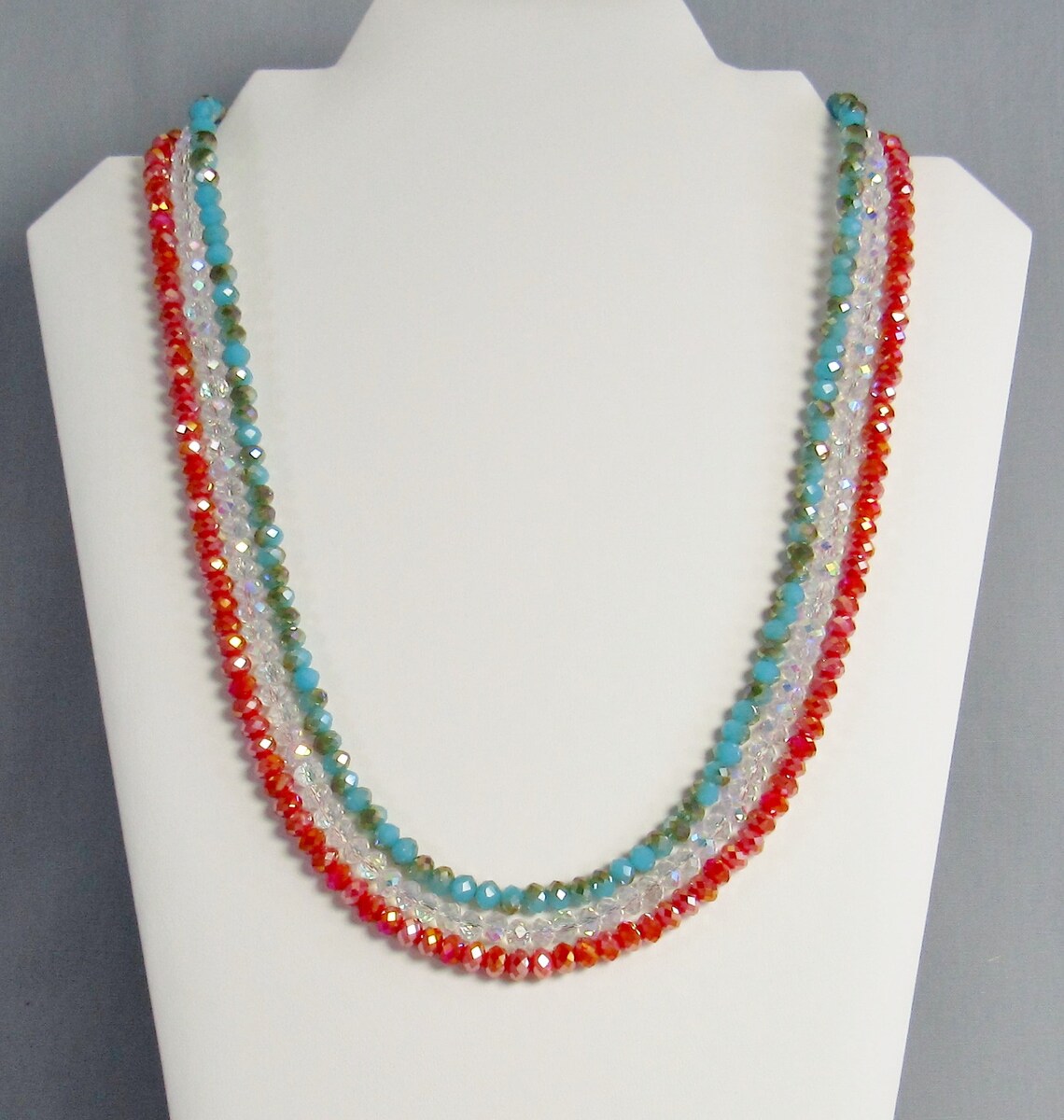 Crystal Beaded Necklace, 24 Inch Long Faceted Glass Crystal Jewelry ...