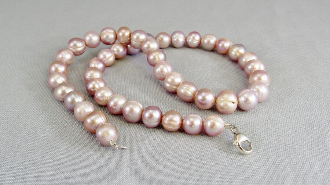 Real Pink Pearl Collar Necklace Sterling Silver, off Round Freshwater ...