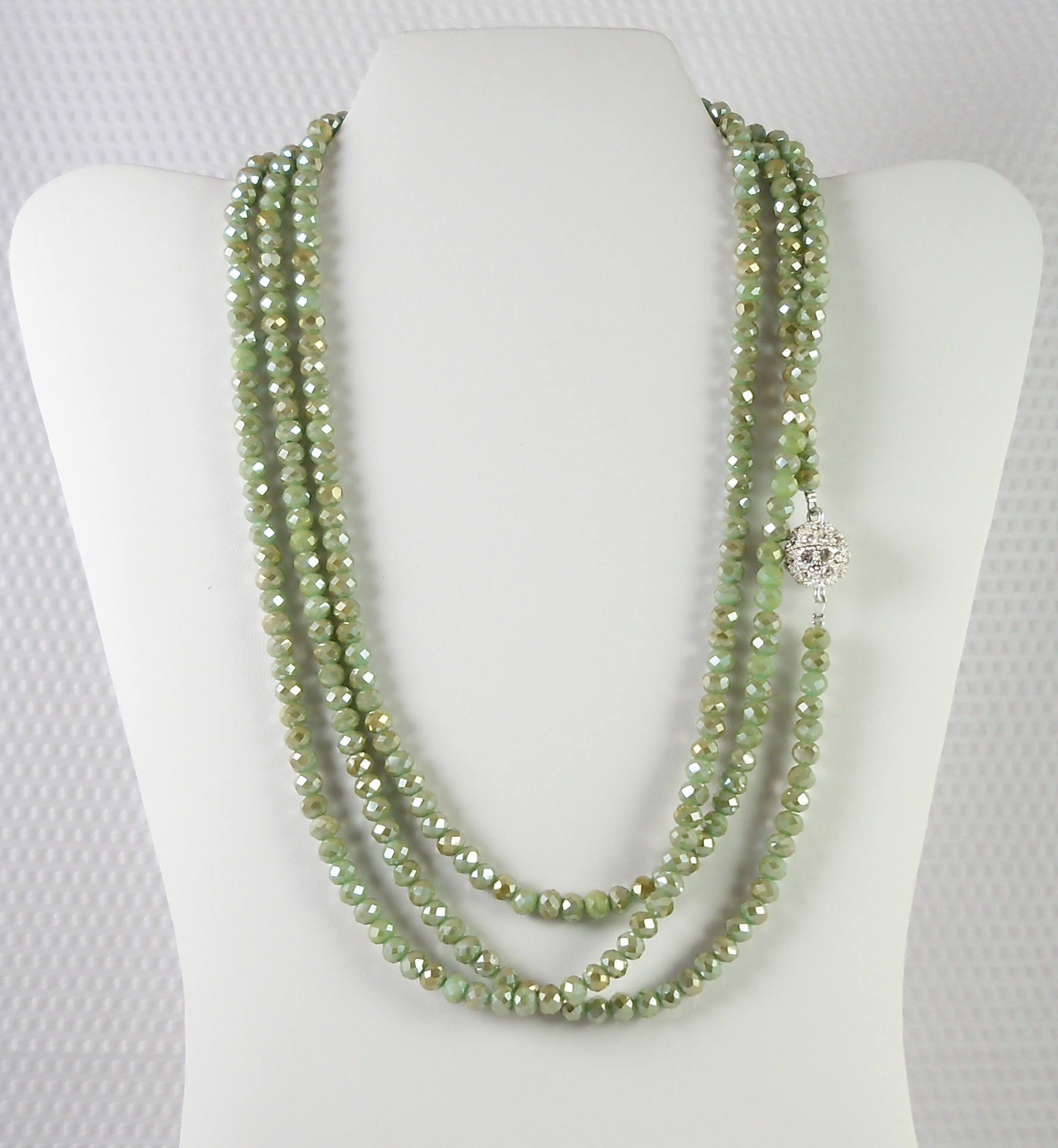 Extra Long Crystal Bead Necklace, Double & Triple Wrap Magnetic Clasp ...