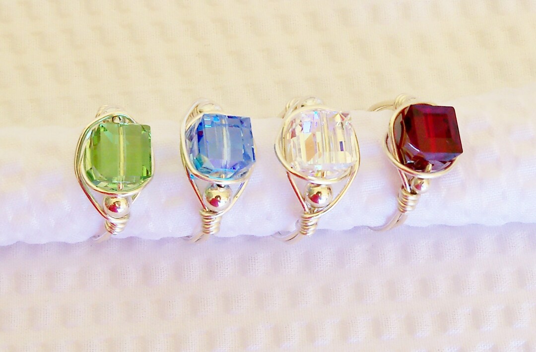Square Crystal Ring, Sterling Silver Wire Wrapped Ring Crystal Cube ...