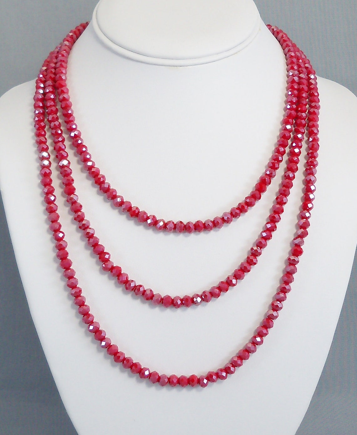 Long Red Crystal Bead Necklace Double or Triple Wrap Small - Etsy