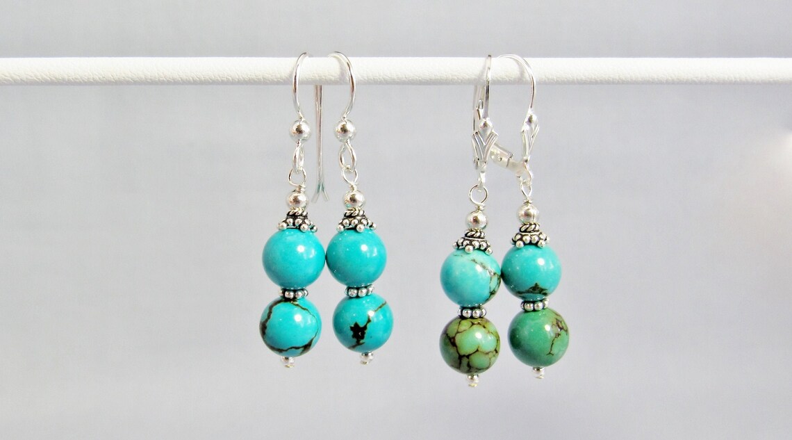 Real Turquoise Dangle Earrings With Sterling Silver Bright - Etsy