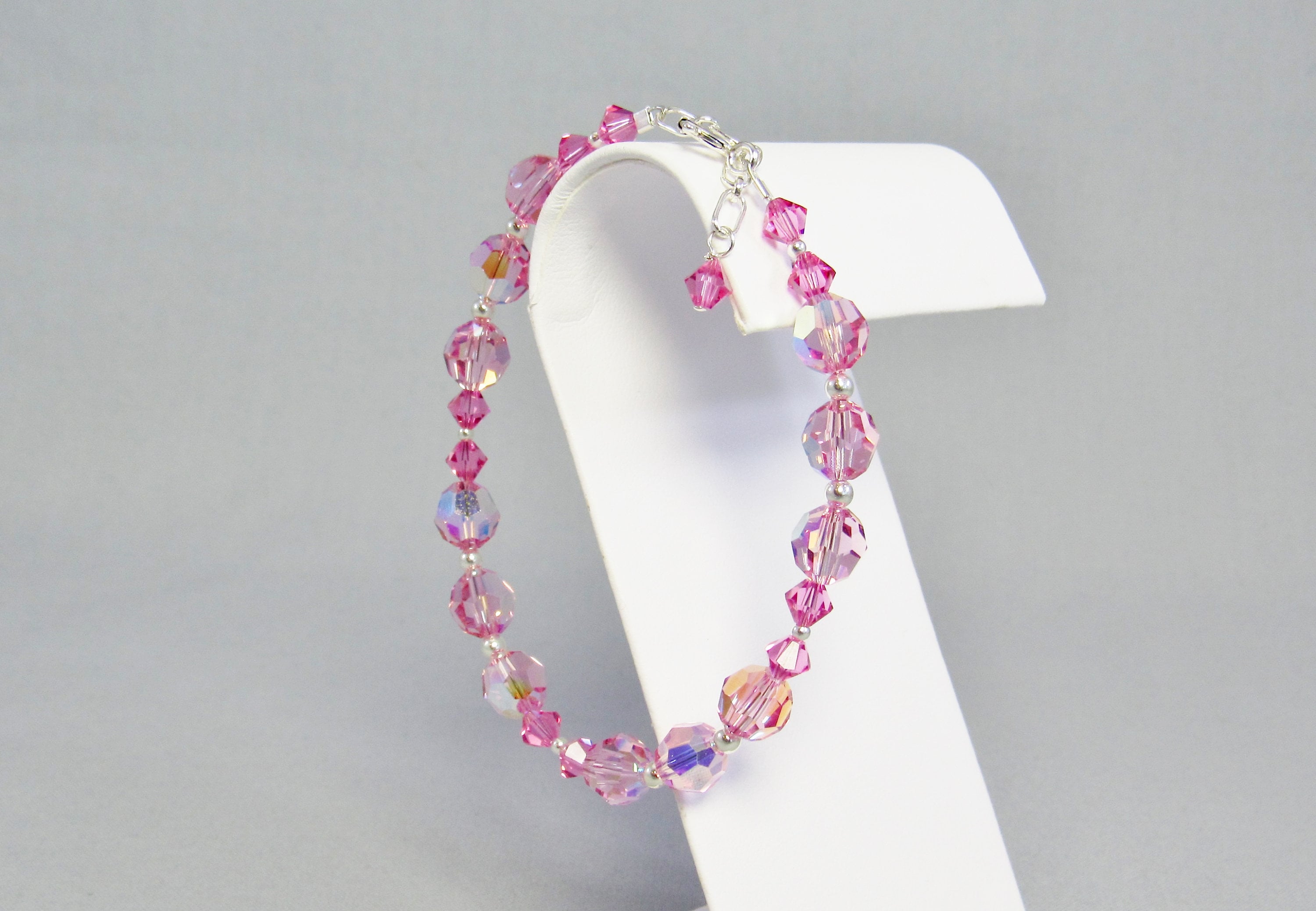 Pink Crystal Bracelet Sterling Silver, October Birthstone Jewelry ...