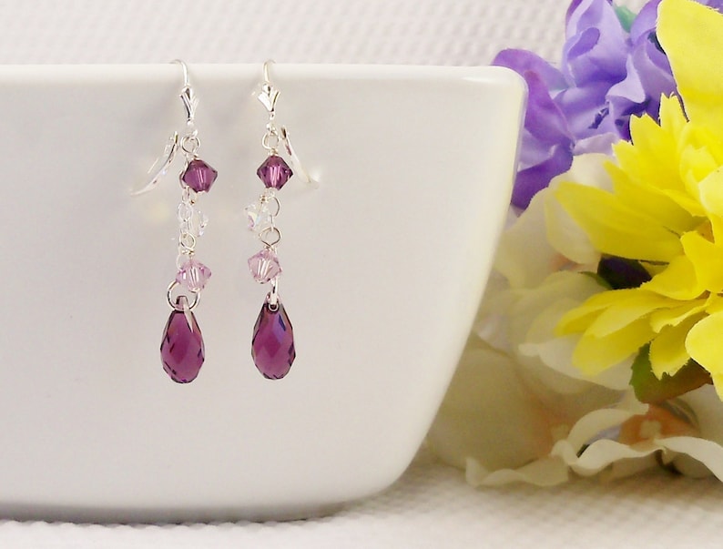 Amethyst Teardrop Crystal Dangle Necklace on Sterling Silver, Purple ...