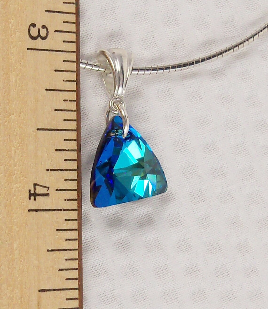 Bermuda Blue Crystal Triangle Prism Pendant Sterling Silver | Etsy