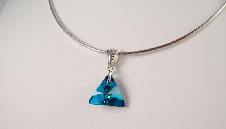 Bermuda Blue Crystal Triangle Prism Pendant Sterling Silver | Etsy