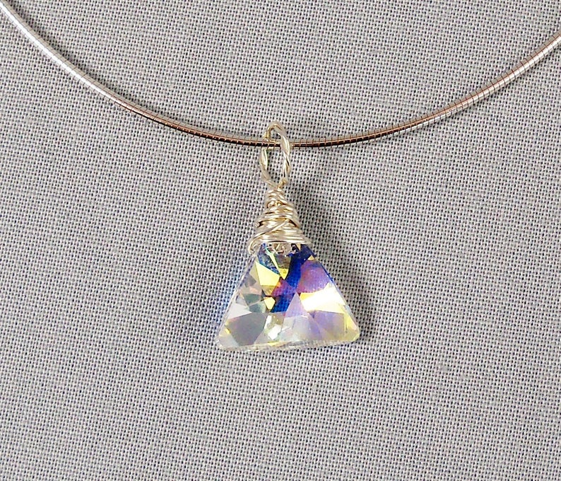 Crystal Triangle Silver Wrapped Pendant Sterling Crystal - Etsy