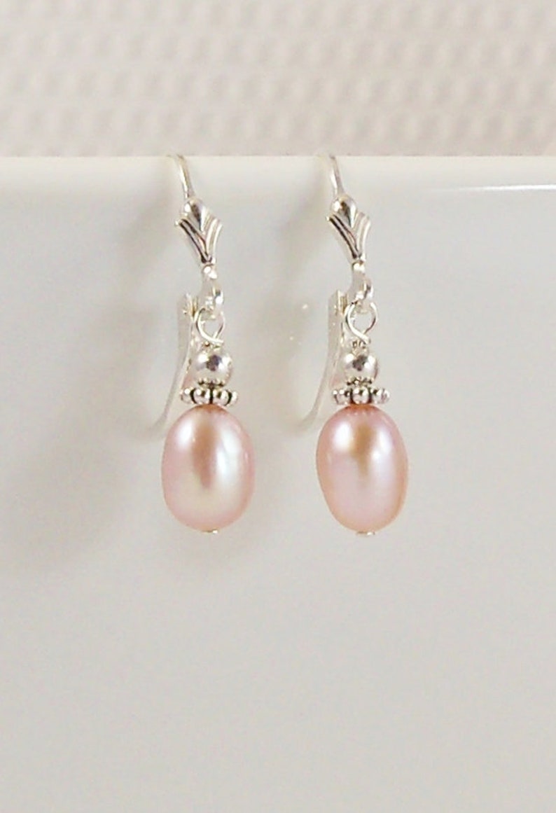 Small Pink Freshwater Pearl Drop Earrings Sterling Silver | Etsy